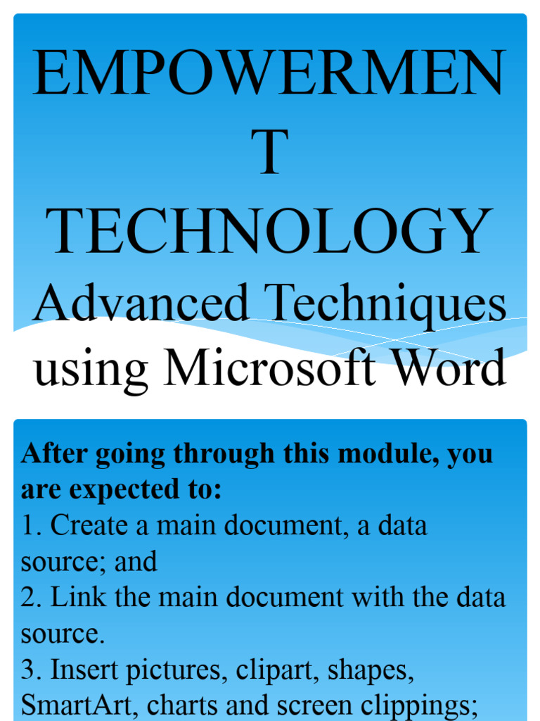 EMPOWERMENT TECHNOLOGY Advanced Techniques Using Microsoft Word | PDF ...