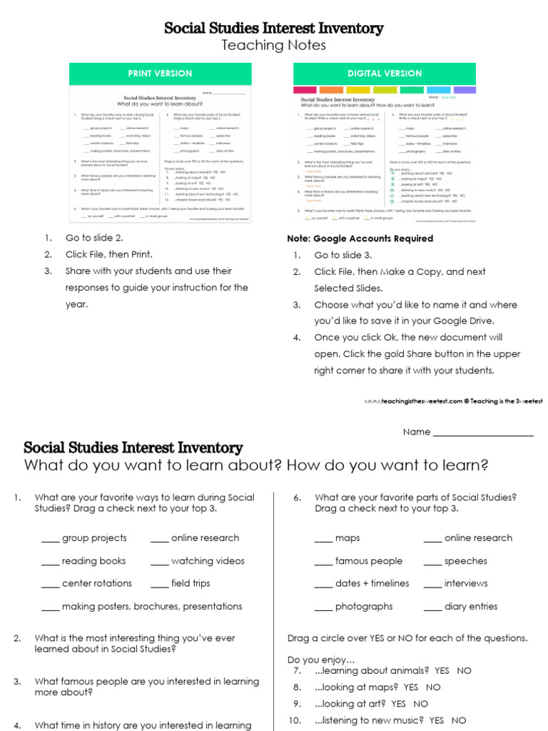 Social Studies Interest Inventory-1 | PDF | Career & Growth