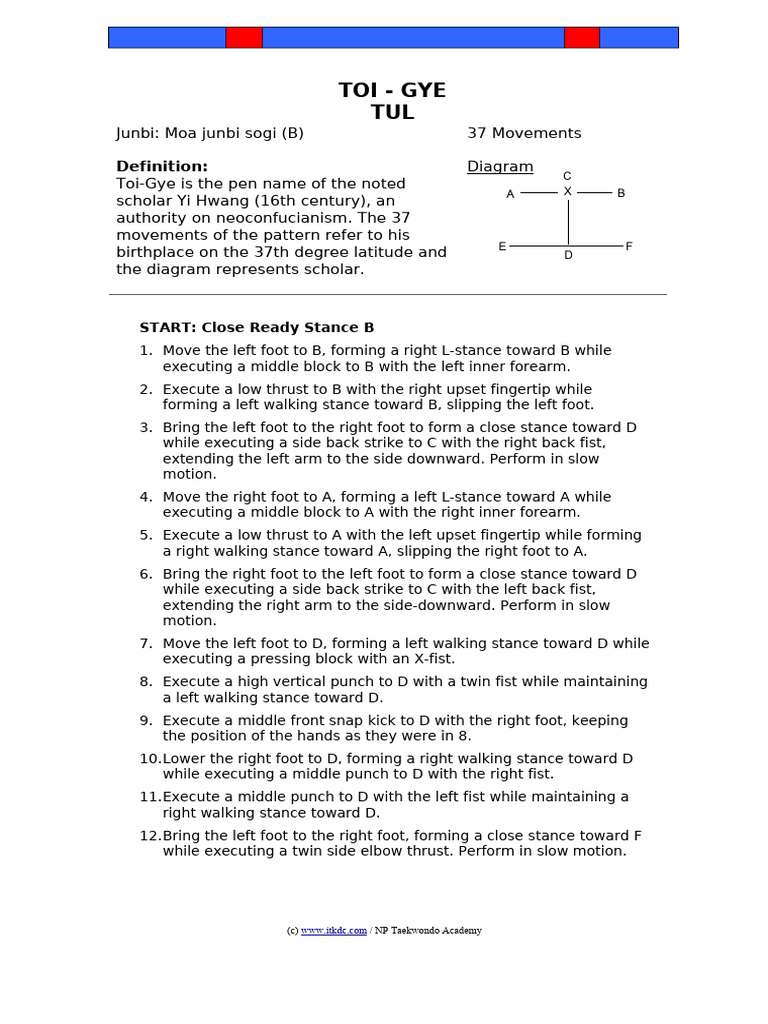 Toi Gye Pattern | PDF | Combat | Individual Sports