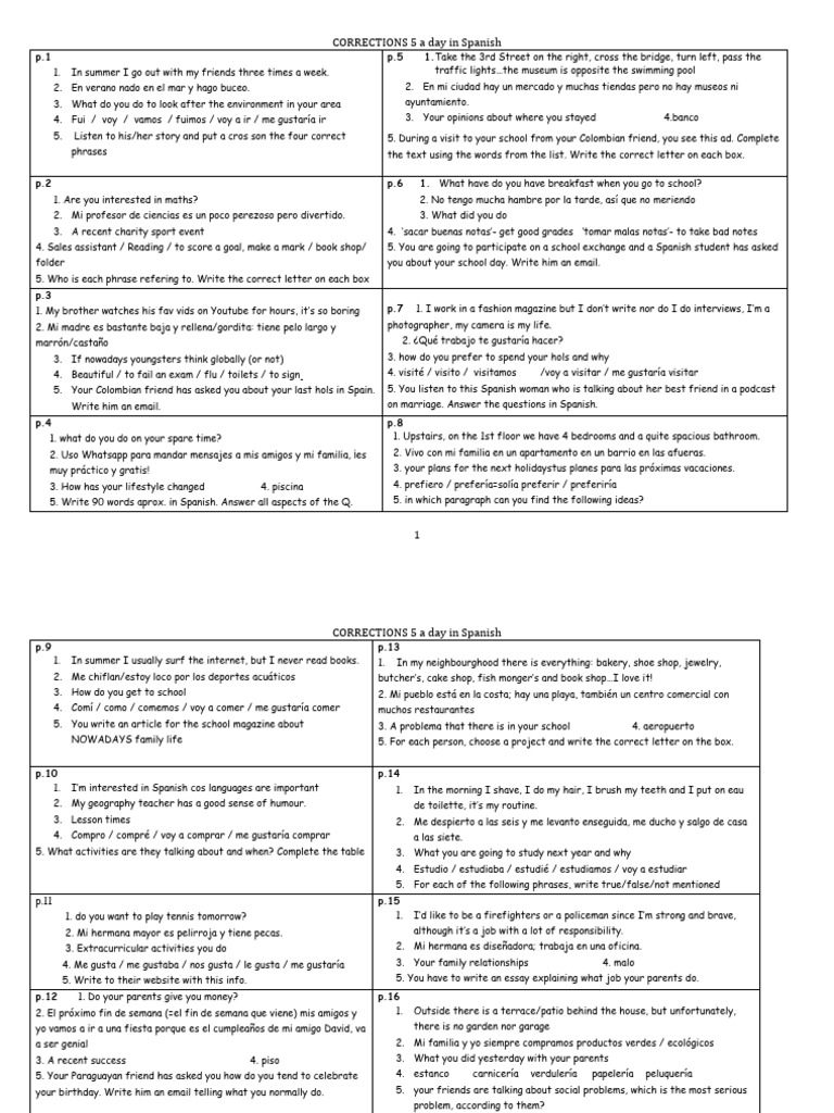 5 A Day - SPANISH CORRECTIONS - YPL | PDF