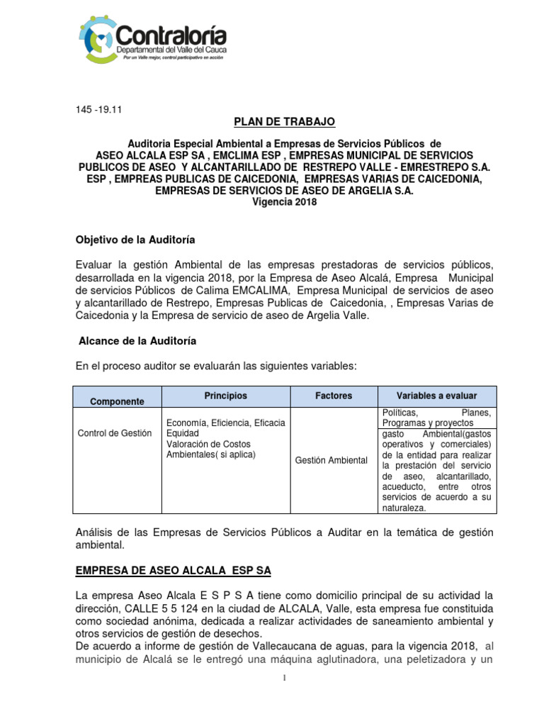 Plan de Trabajo Esp | PDF