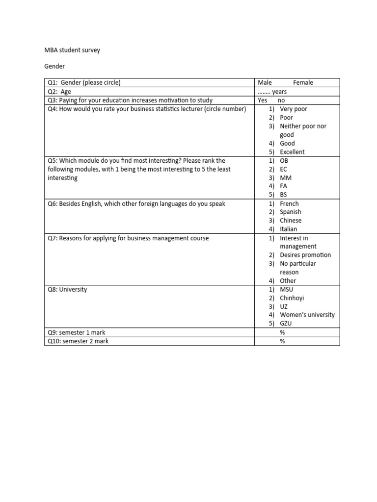 Student Survey | PDF