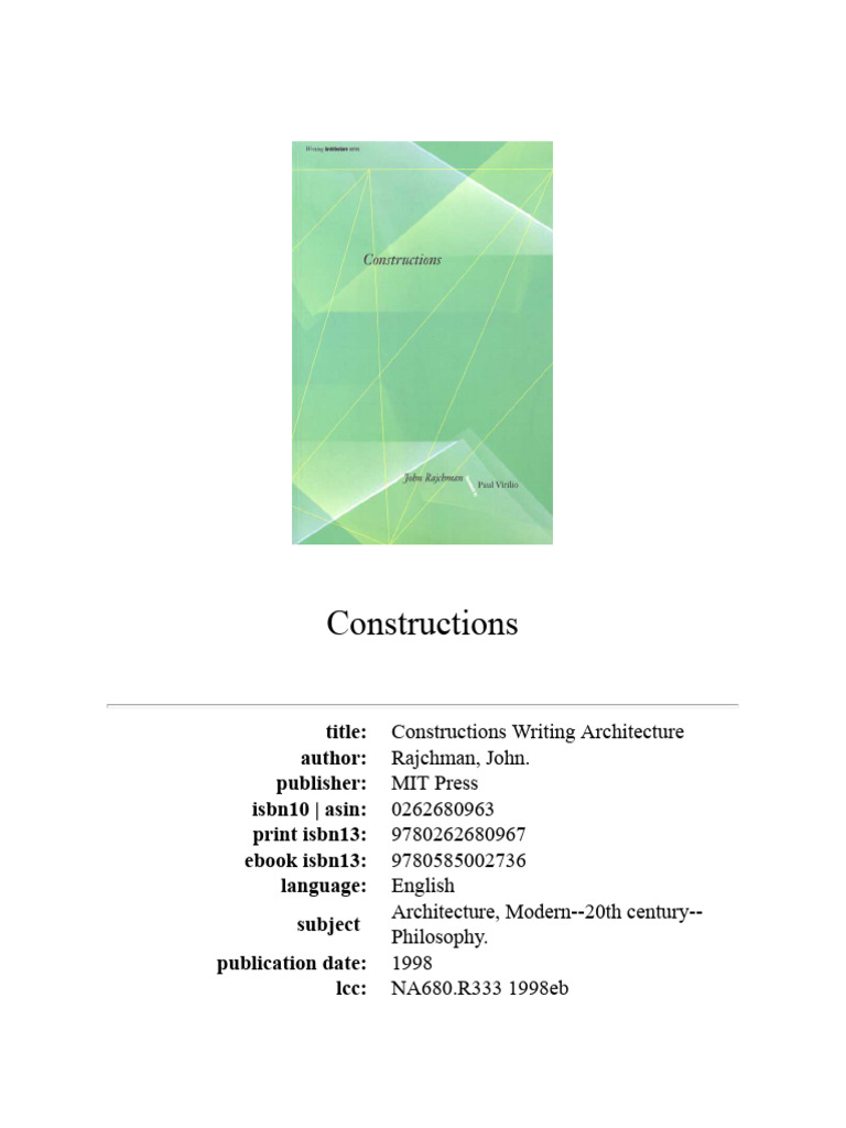 John Rajchman - Constructions - MIT Press (1998) | PDF | Gilles Deleuze ...