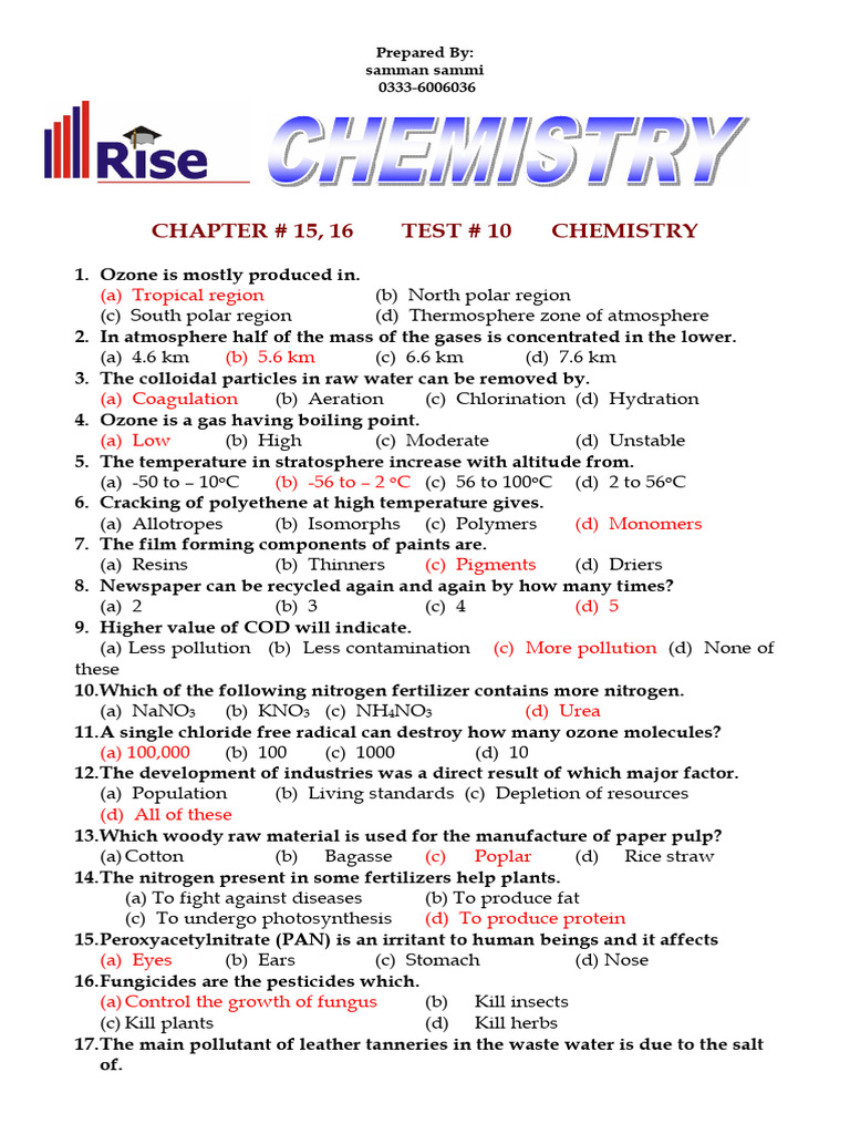 Chemistry Test Questions and Answers | PDF | Social Science | Science ...