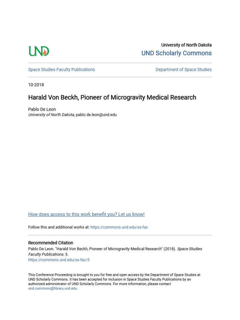 Harald Von Beckh Pioneer of Microgravity Medical Research | PDF ...