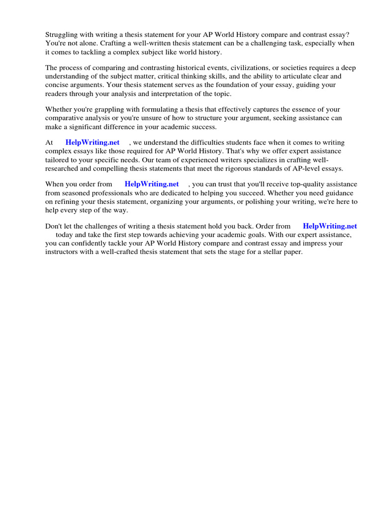 Thesis Statement Compare Contrast Essay AP World History | PDF | Essays ...