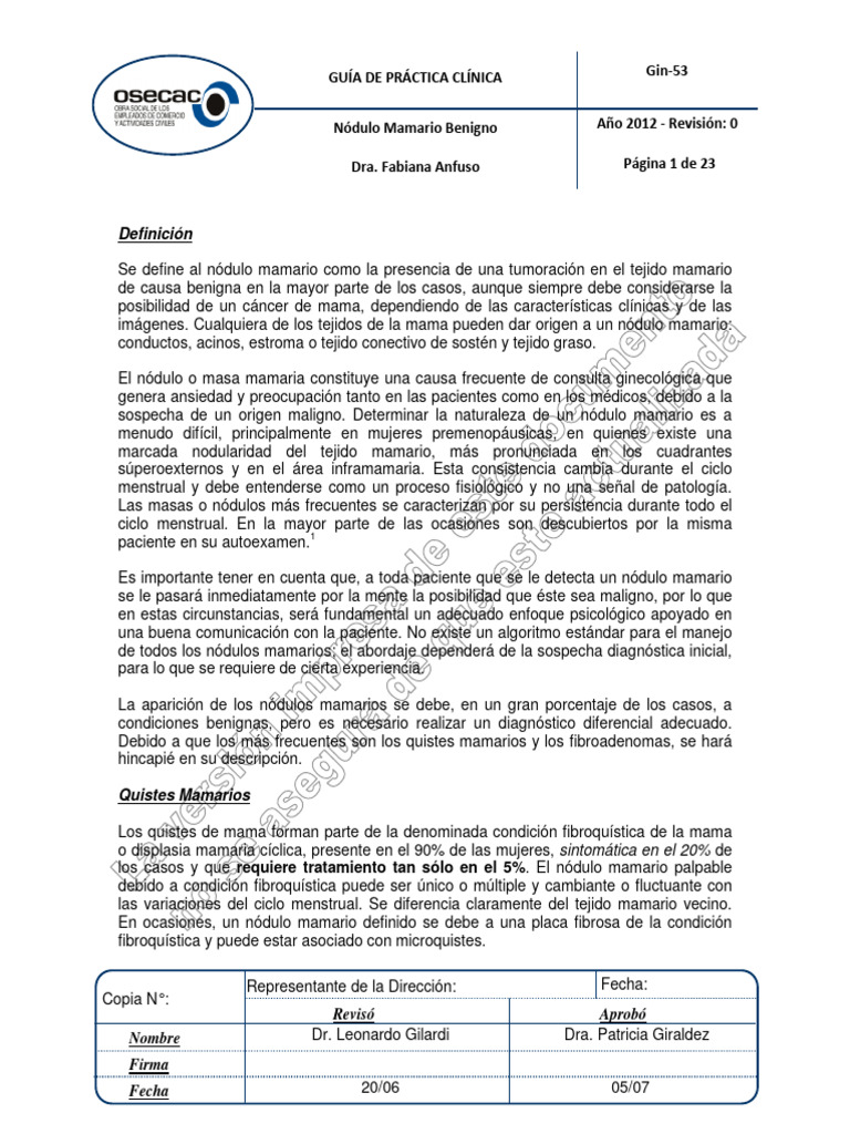 Gin-53 Nodulo Mamario Benigno - v0-12 | PDF | Cáncer de mama | Mamografía