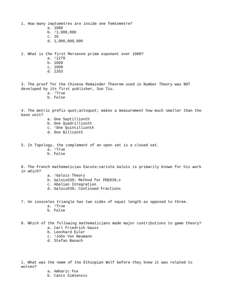 Math and Science Trivia Questions | PDF | Social Science