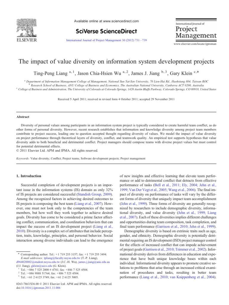 The Impact of Value Diversity on Information System Development Projects | PDF