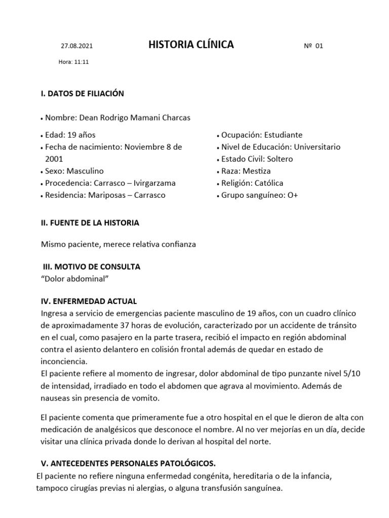 Historia Clinica Trauma | PDF | Especialidades Medicas | Medicina CLINICA