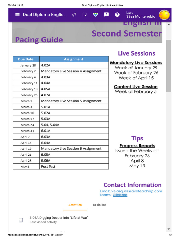 Dual Diploma English III - A - Activities | PDF