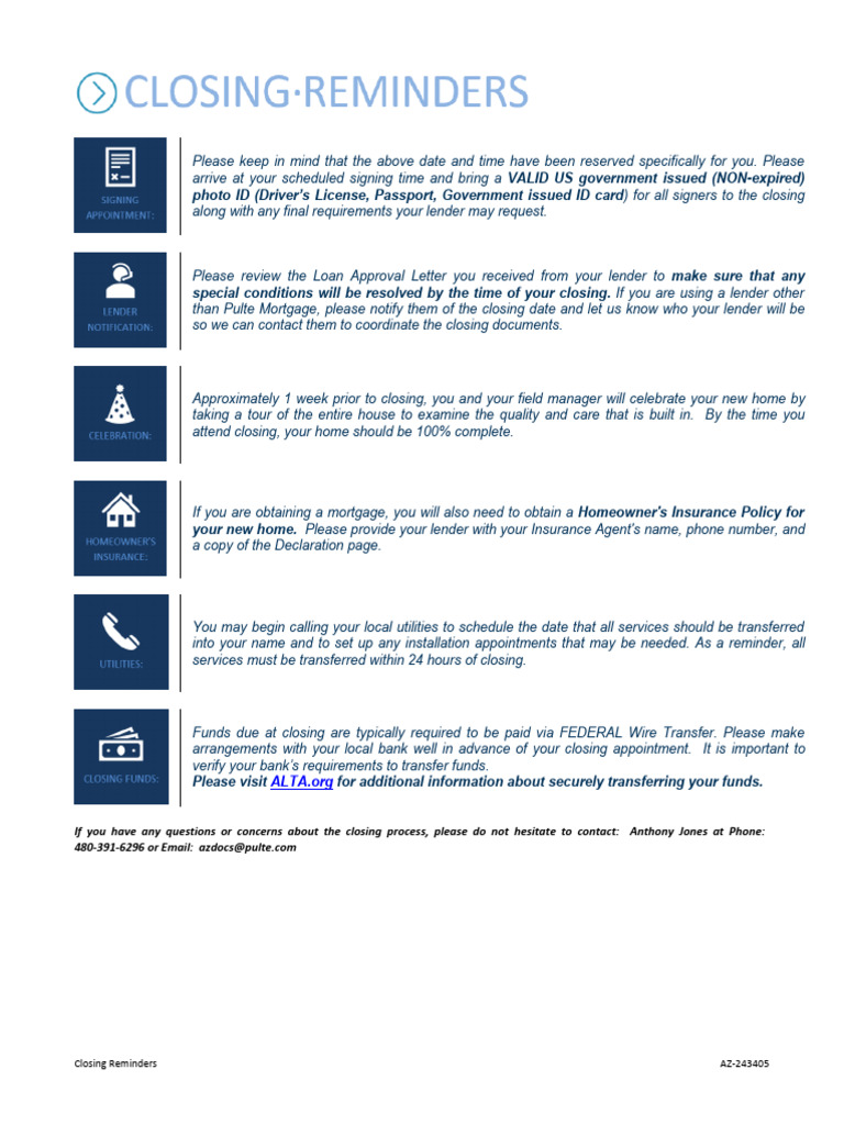 Closing Reminders | PDF