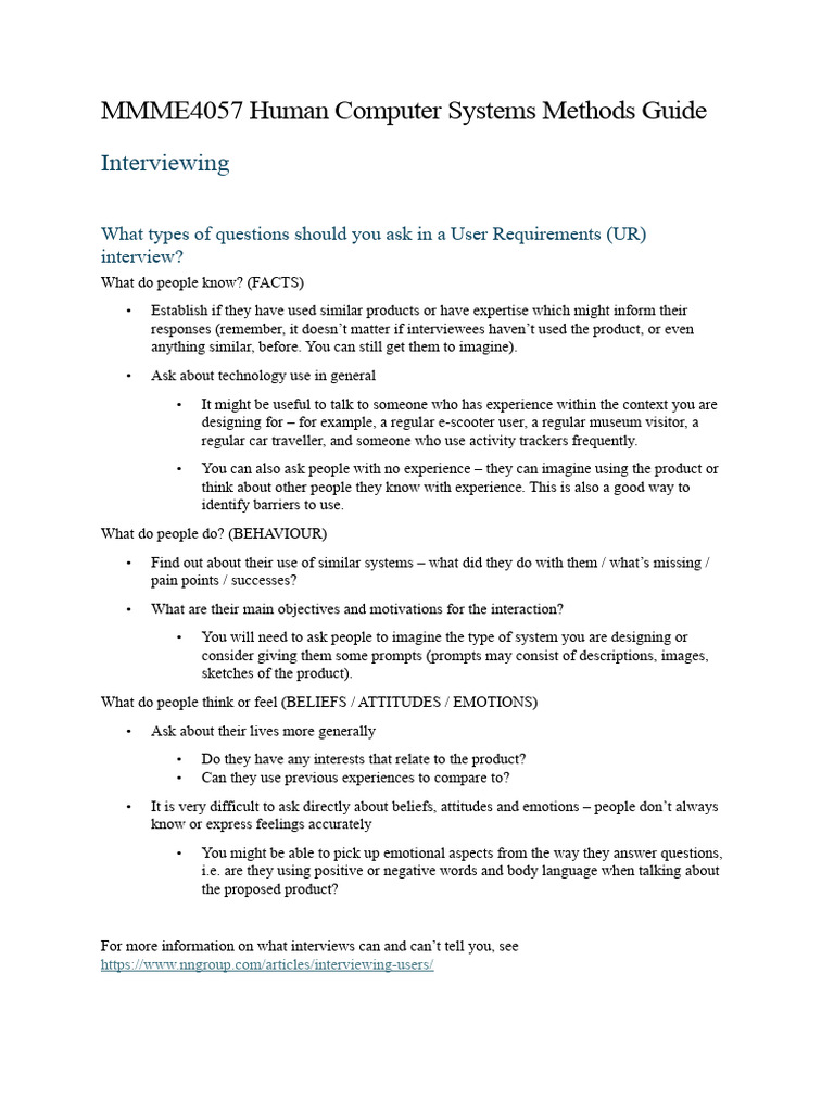 Methods Guide - 1. Interviewing | PDF | Experience | Interview