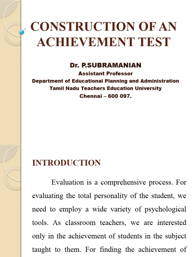 25 Construction o f an Achievement Test | PDF | Cognition | Learning