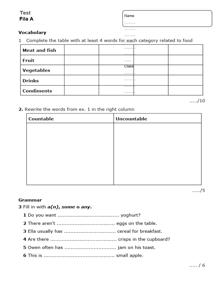 Food Vocabulary and Grammar Exercises | PDF | Lunch | Cuisine