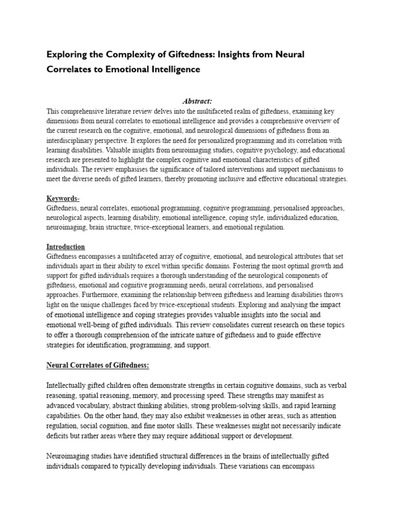 Exploring The Complexity of Giftedness - Insights From Neural ...