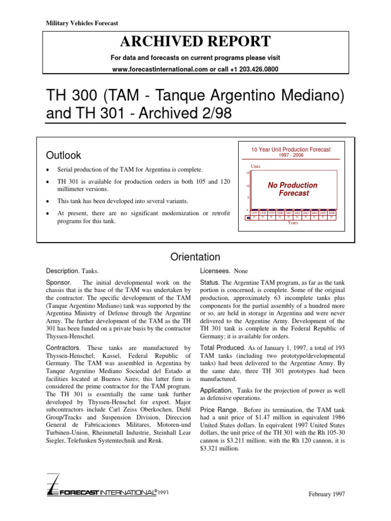 TH 300 (TAM - Tanque Argentino Mediano) and TH 301 - Archived 2/98 ...