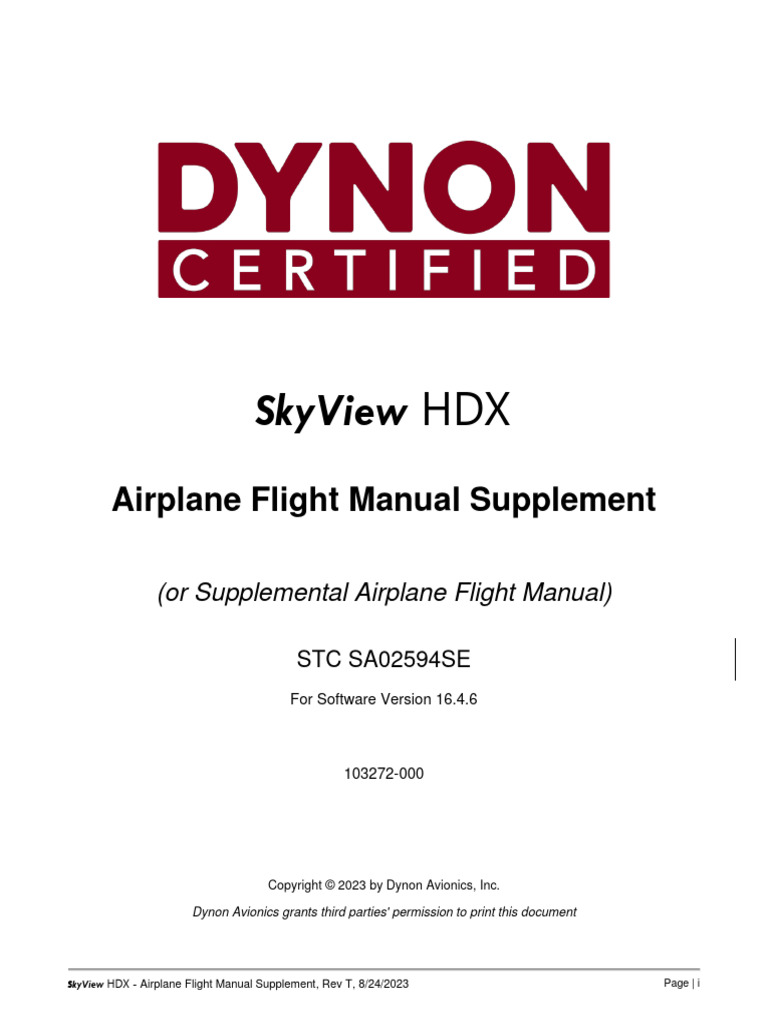 SkyView_HDX_Airplane_Flight_Manual_Supplement_Rev_T | PDF