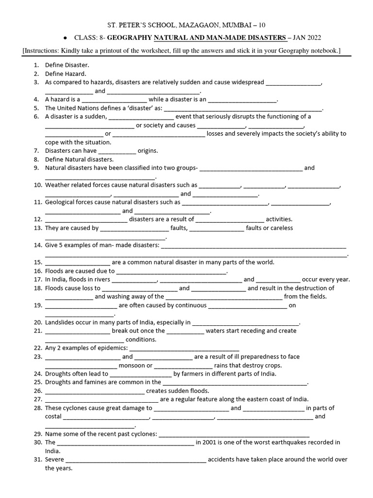 Class 8 Geography: Disasters Overview | PDF | Emergency Management ...