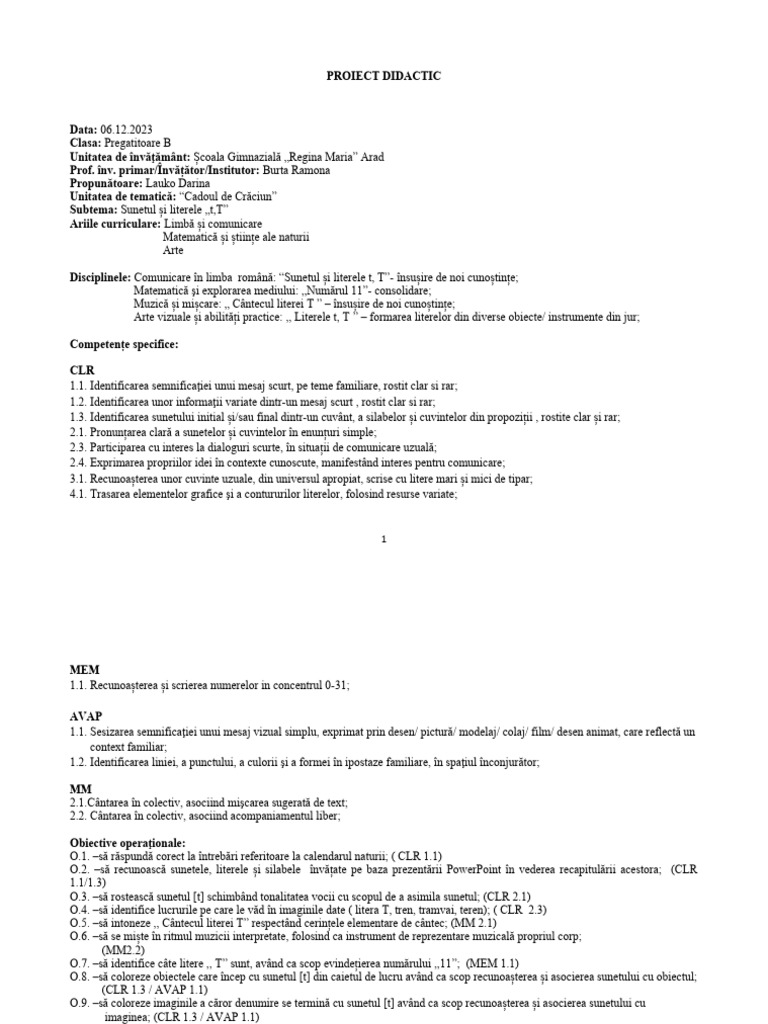 Proiect Didactic 06.12. - CLR | PDF