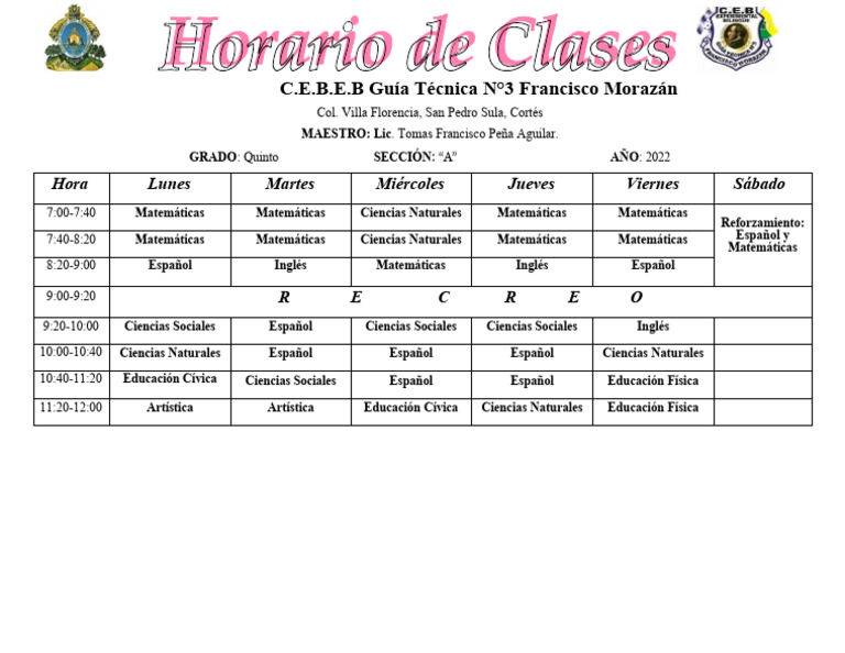 Horario Cuarto B - 2024 | PDF
