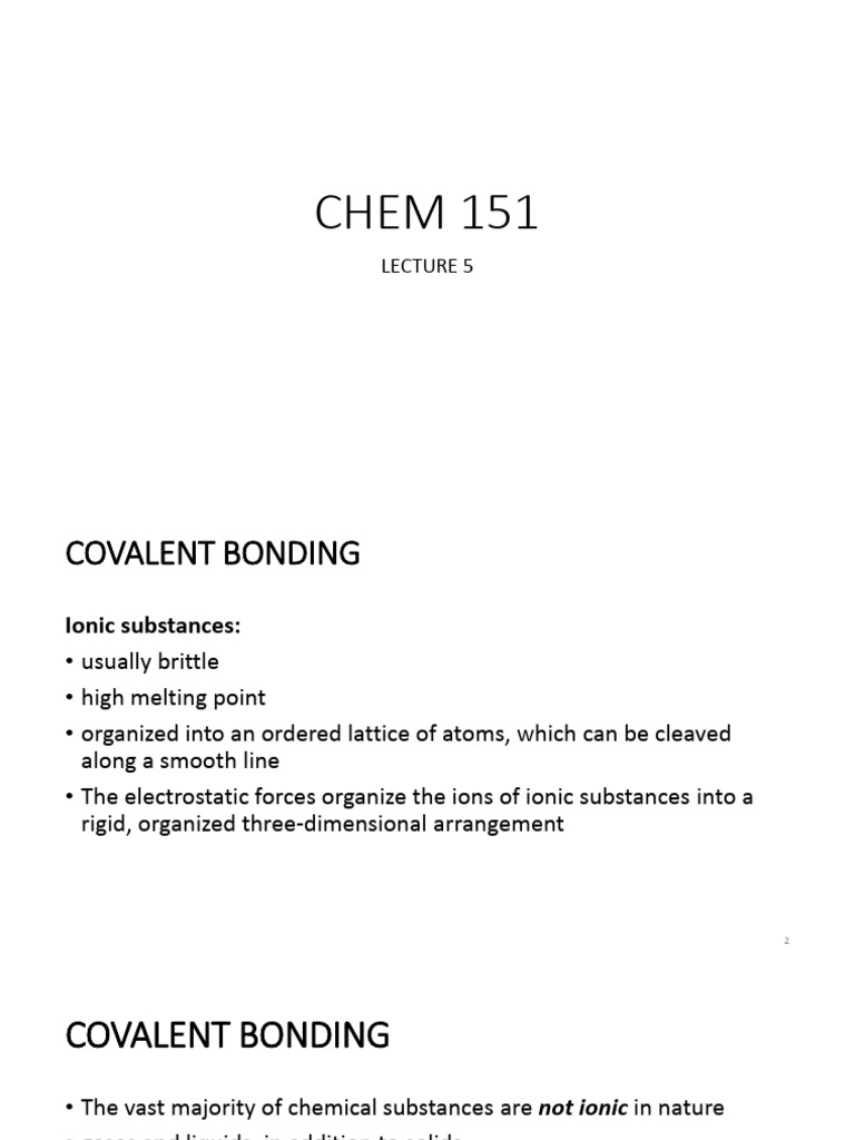 Chem 151 Lecture 5 | PDF | Chemical Bond | Covalent Bond