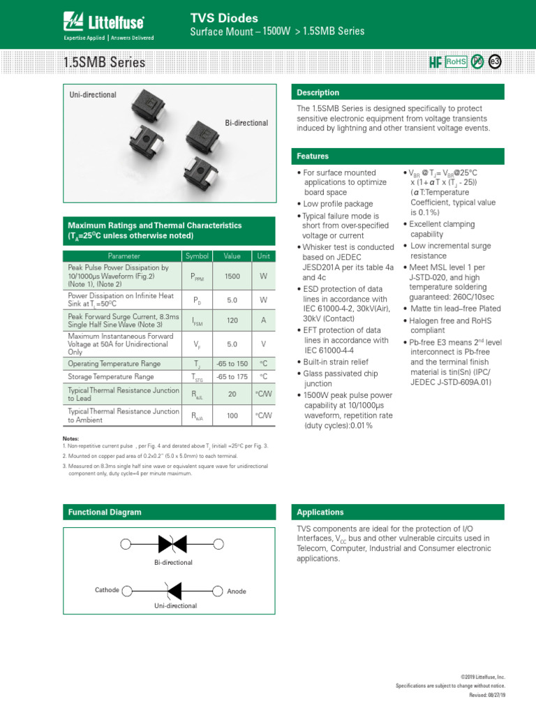 1.5smb100a Littelfuse | PDF | Diode | Electrical Engineering
