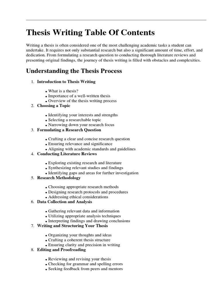 Thesis Writing Table of Contents | PDF