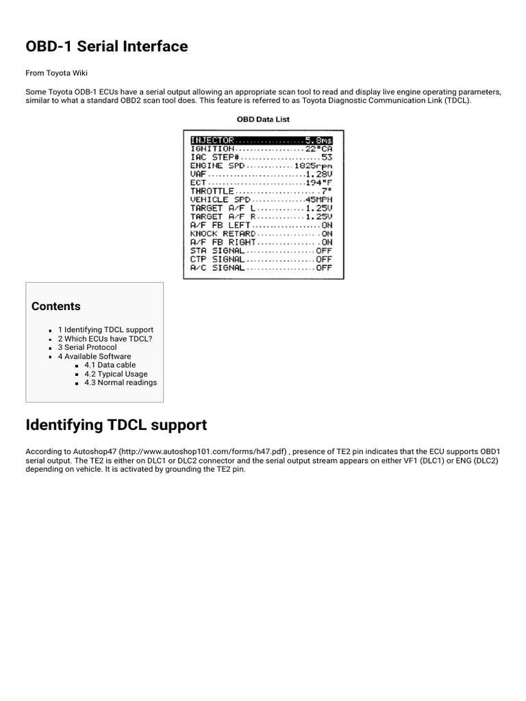 Toyota OBD-1 Serial Interface Guide | PDF | Computing | Computer Science