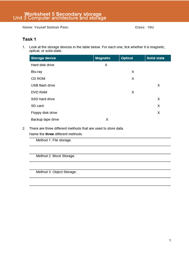 Secondary Storage Devices Worksheet | PDF | Hard Disk Drive | Computer ...
