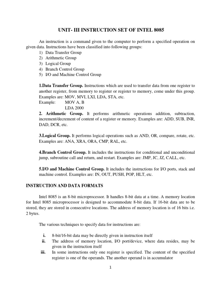 4647_8085 instruction set | PDF | Assembly Language | Programming 4647_8085 instruction set | PDF | Assembly Language | Programming