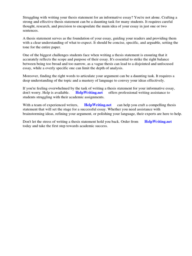 Thesis Statement Examples For An Informative Essay | PDF