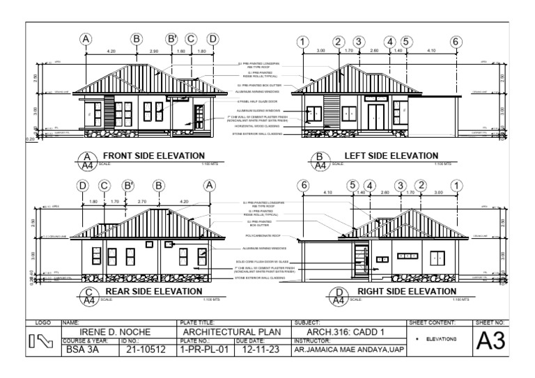 1 2 3 4 5 6 A B B' C D: Front Side Elevation Left Side Elevation ...
