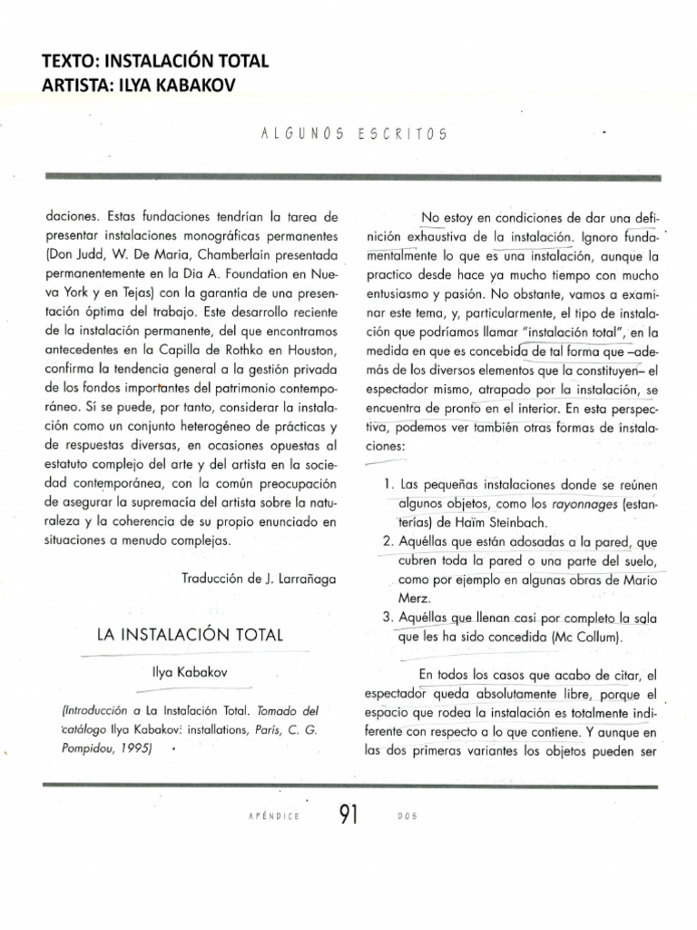 Instalación Total. Ilya Kabakov | PDF