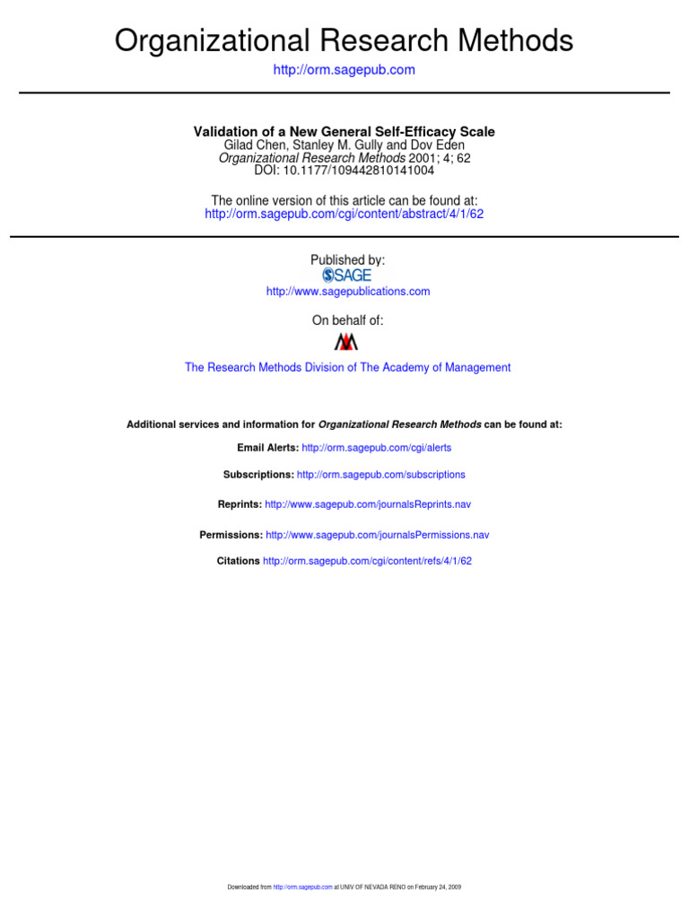 Validation Of A New General Self Efficacy Scale Pdf Self Efficacy 2170