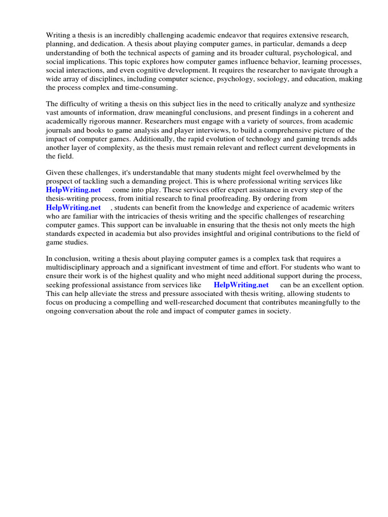 Thesis About Playing Computer Games | PDF | Video Games | Video Game Consoles