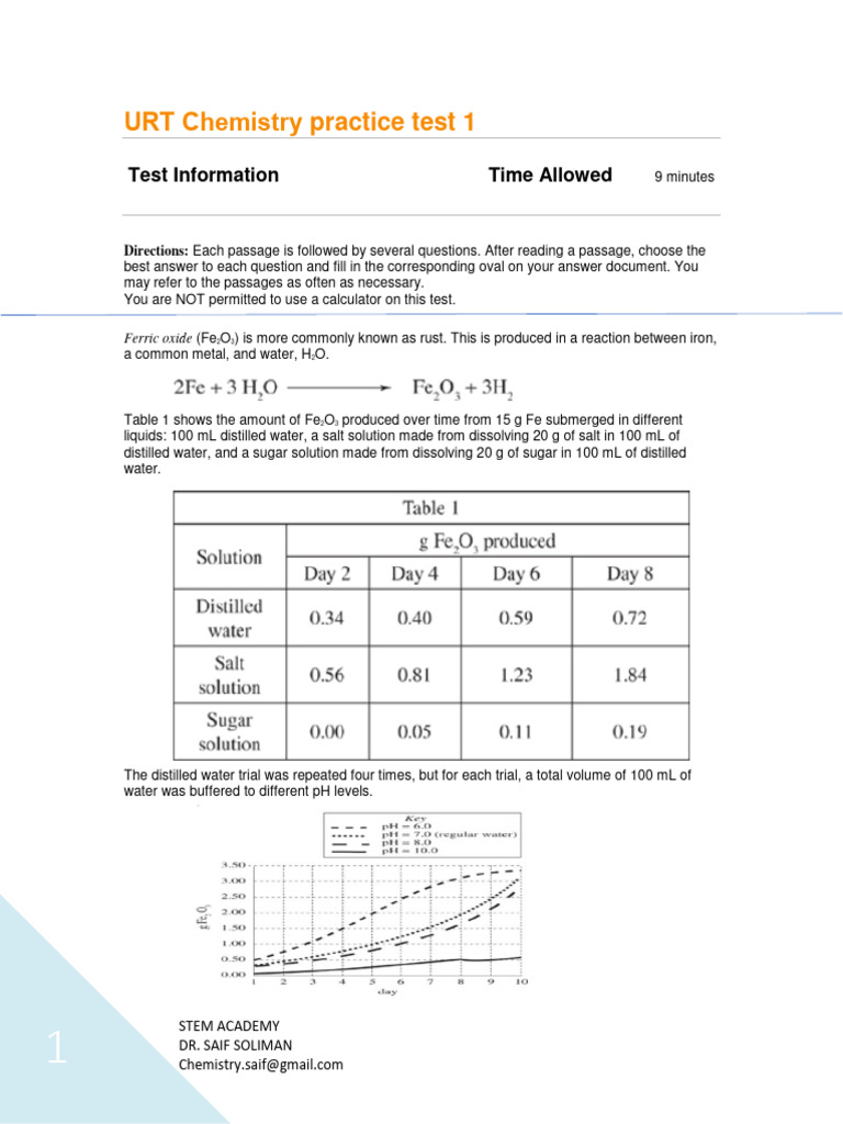 URT Chemistry - Rusting Practice Test 1 | PDF | Iron | Applied And ...