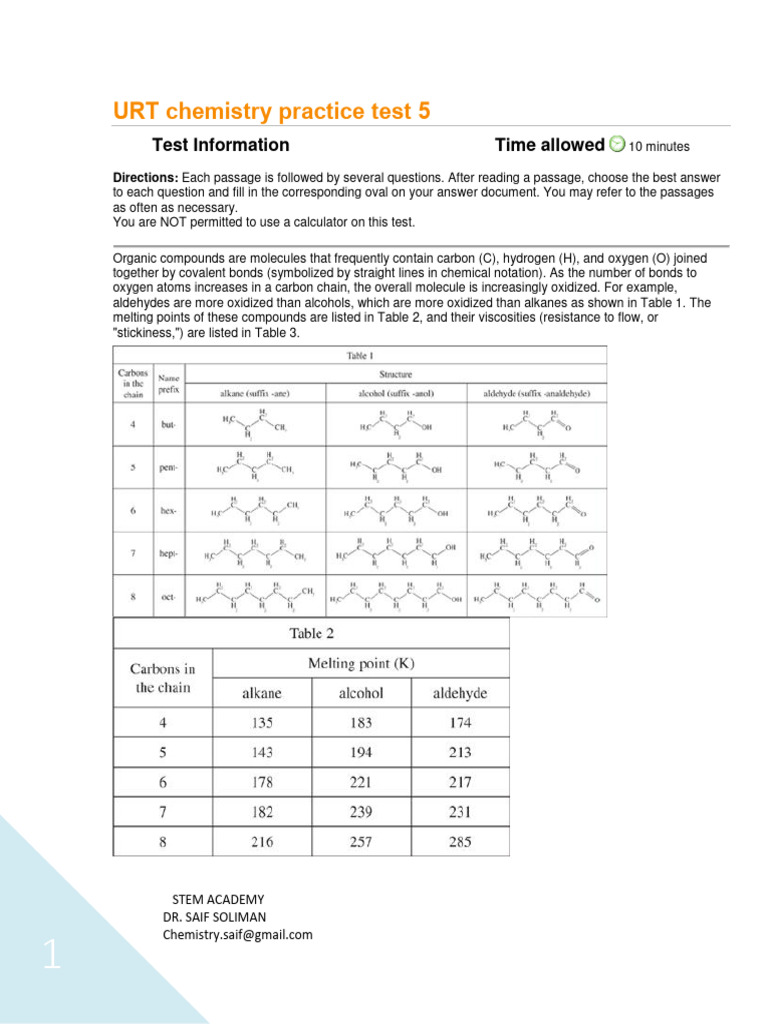 Organic Chemistry Practice Test 5 | PDF | Alkane | Chemical Compounds