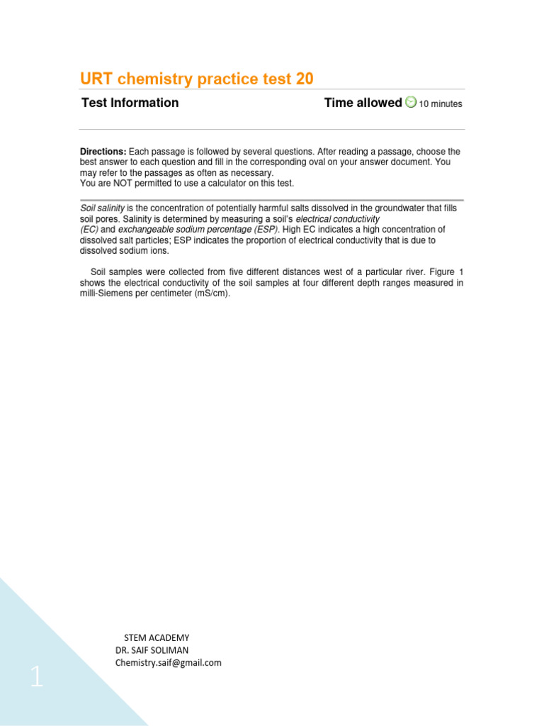 URT Chemistry - Ion Concentration and Conductivity Practice Test 20 ...