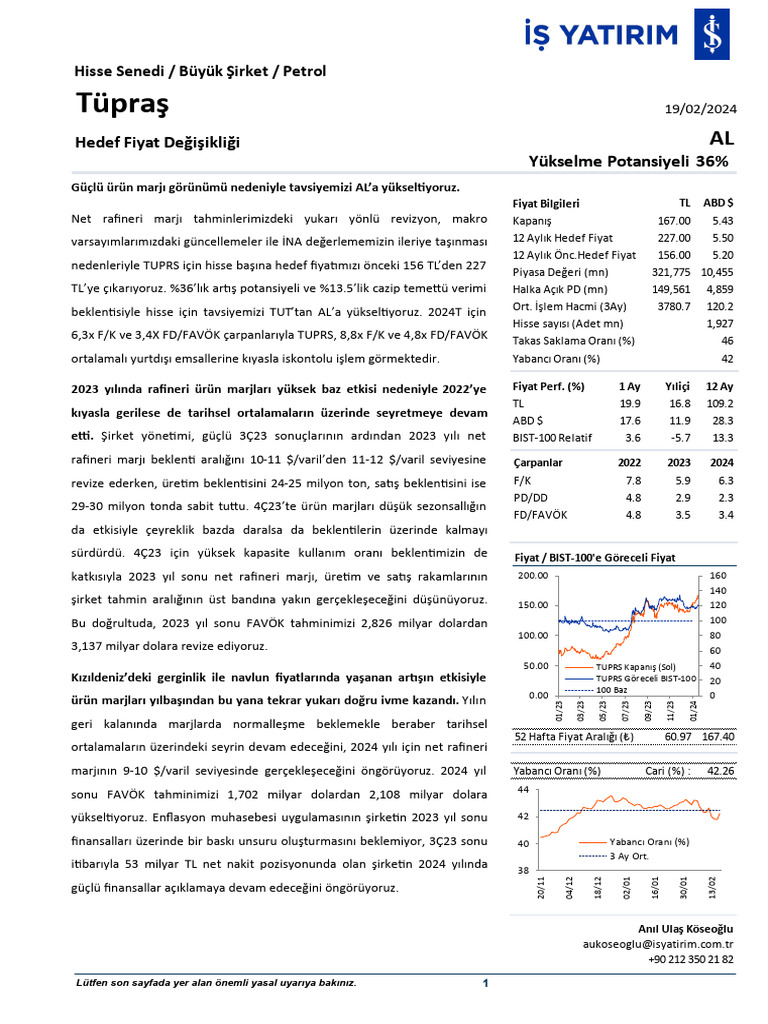 TUPRS Hedef-Fiyat-Degisikligi 190224 | PDF