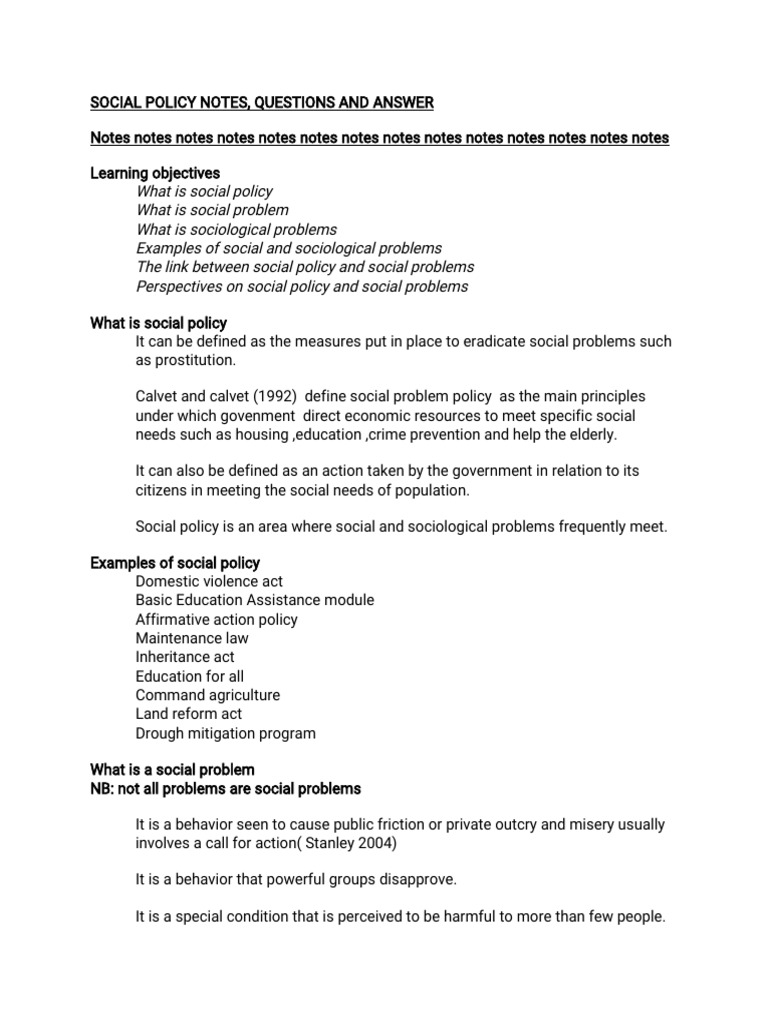 Social Policy and Sociological Issues | PDF