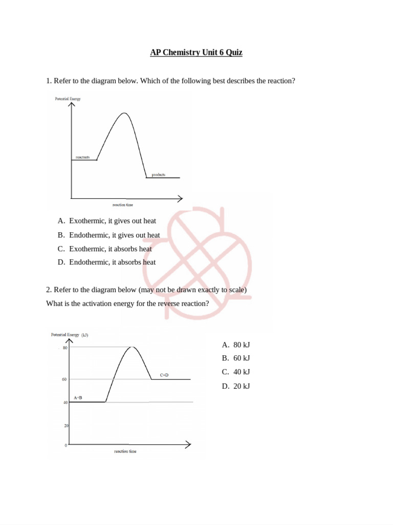 ap chem unit 6 quiz | PDF | Chemistry | Physical Sciences