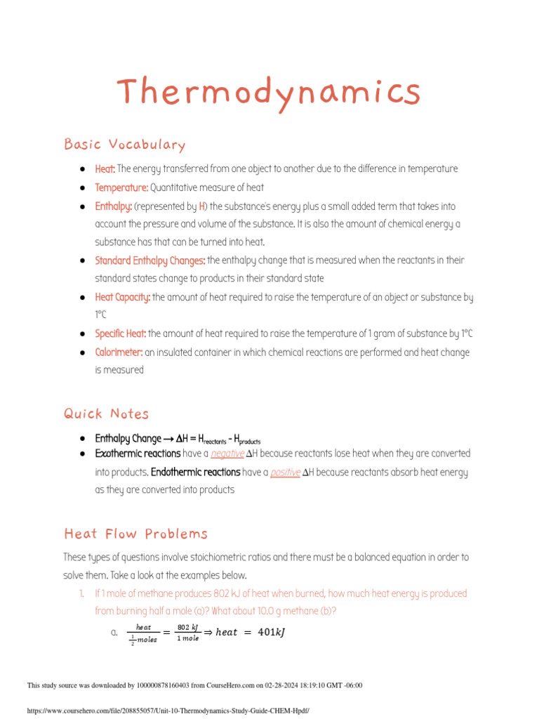 Thermodynamics Study Guide: Key Concepts | PDF | Heat | Enthalpy