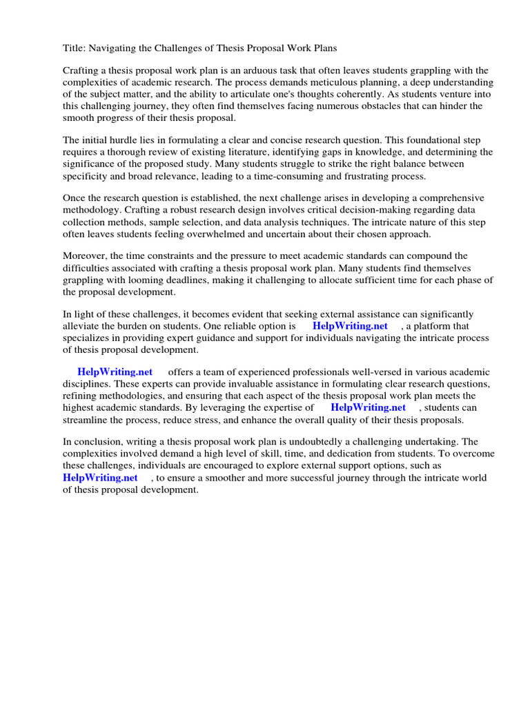 Thesis Proposal Work Plan | PDF | Thesis | Methodology