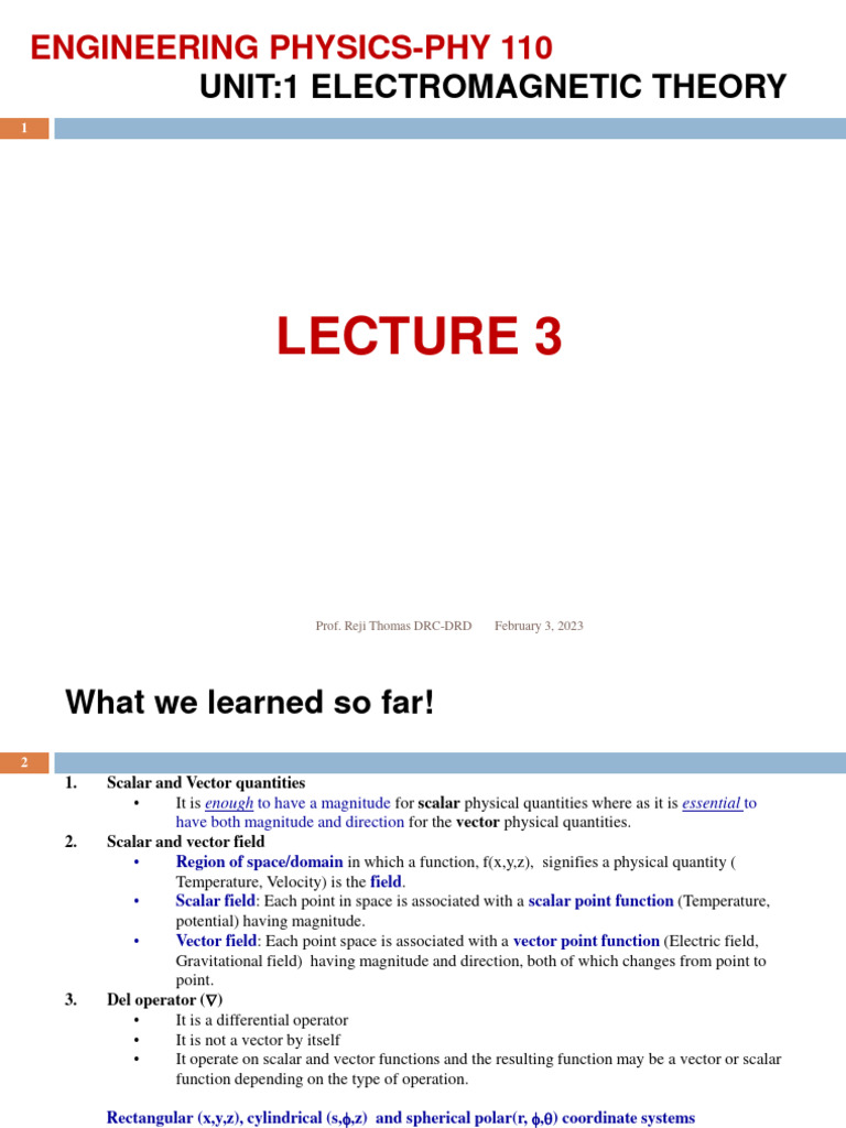 PHY110-Unit1-Lecture 3 - 22648 - RT | PDF | Magnetic Field | Electromagnetic Induction