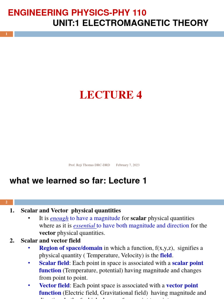 PHY110-Unit1-Lecture 4 - 22648 - RT | PDF | Magnetic Field | Electromagnetic Induction