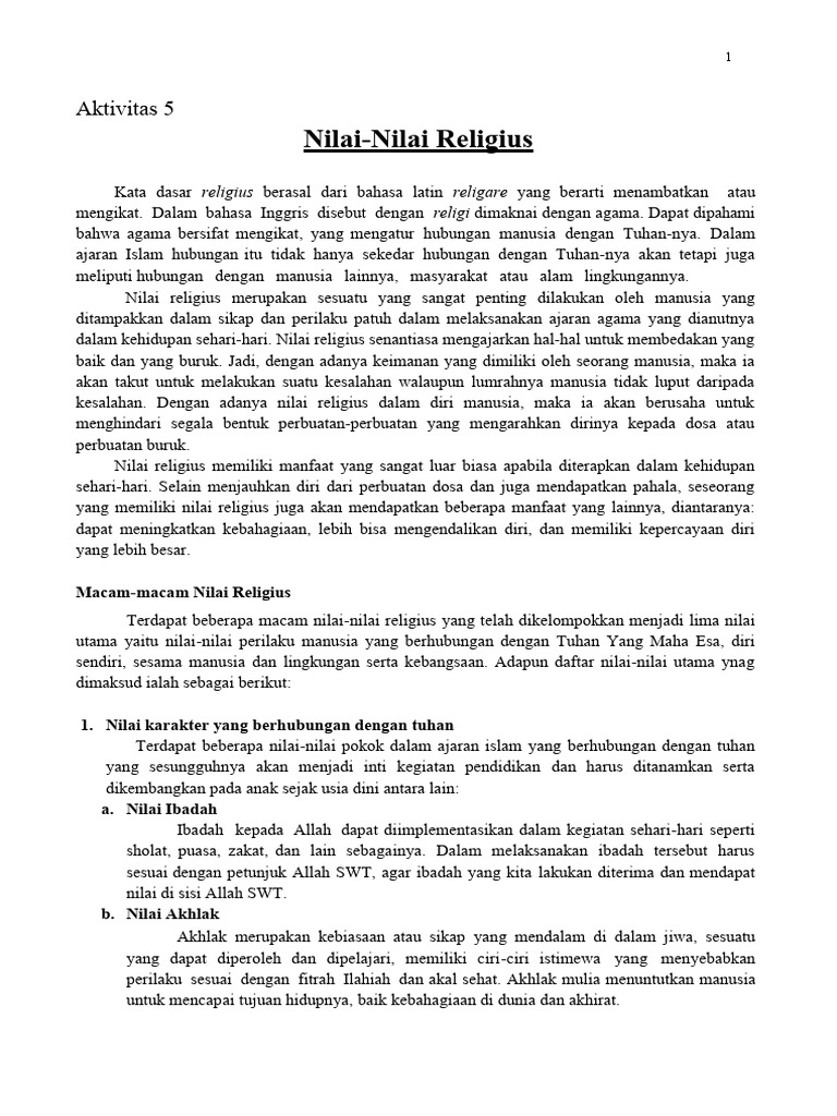 AKTIVITAS 5 (Nilai-Nilai Religius) | PDF