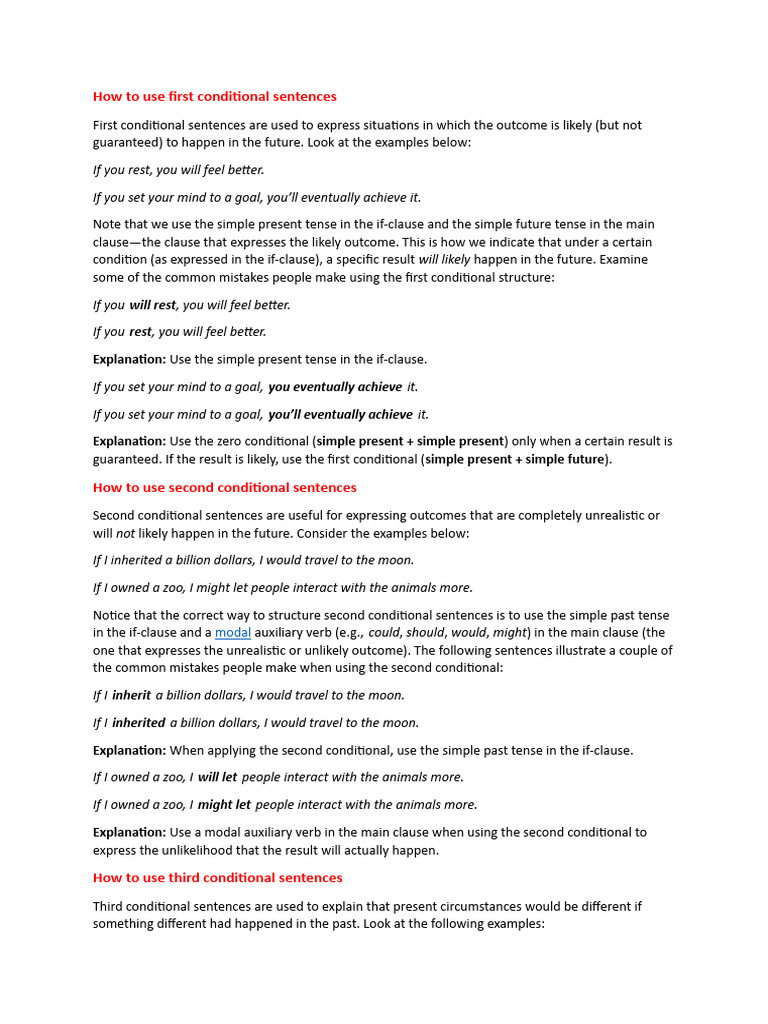 First, Second & Third Conditional Sentences | PDF | Linguistics | Grammar