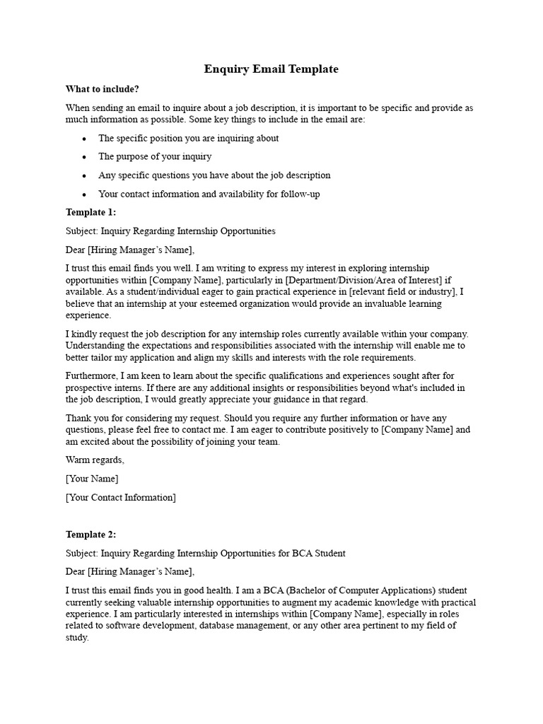 Enquiry Email Template | PDF | Internship | Job Hunting