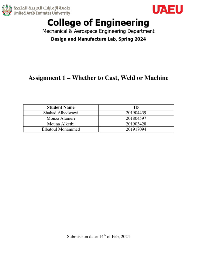 Assignment 1 Report One Final Draft | PDF | Machining | Welding